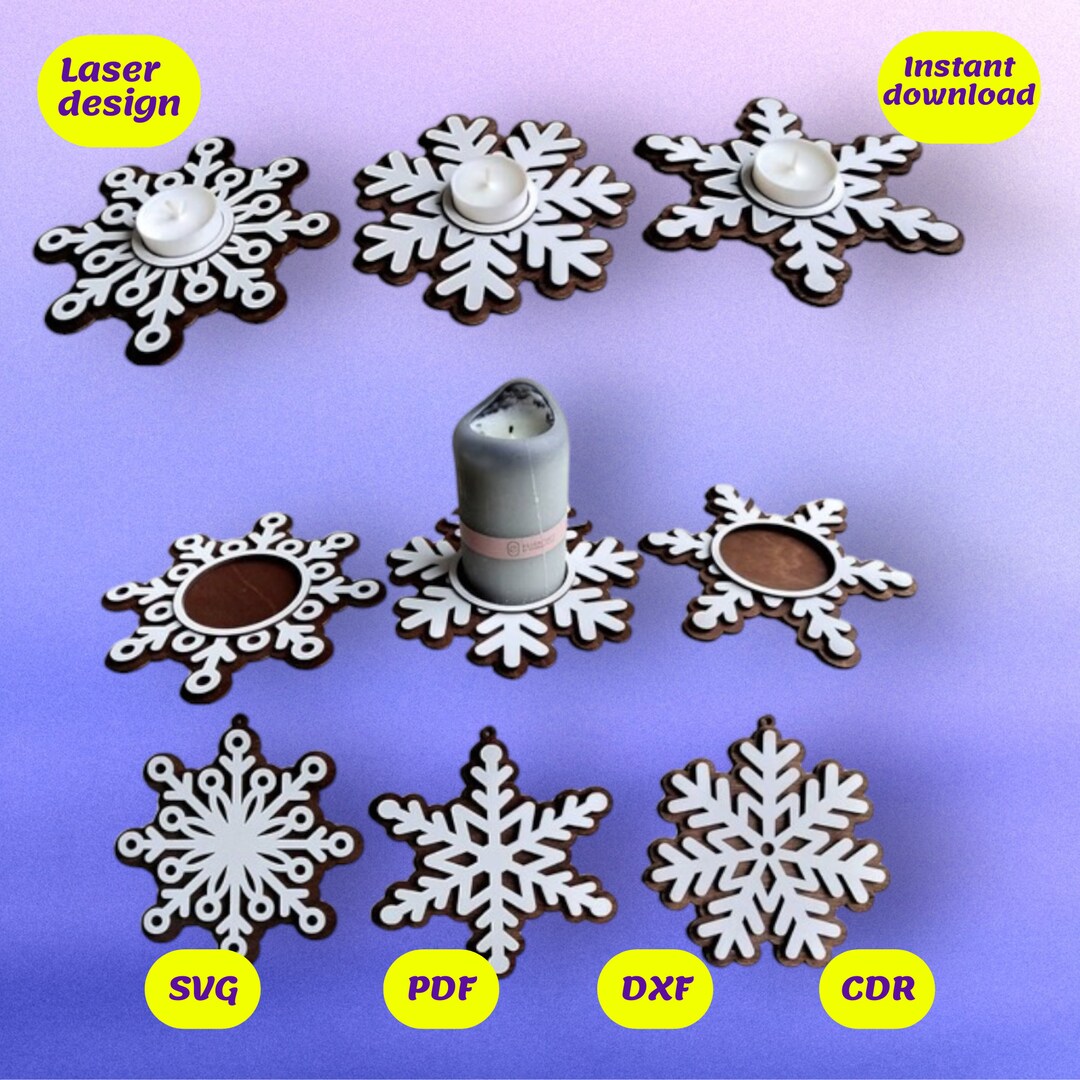 Laser Cut Files for Universal Snowflakes Candle Trays Ornaments ...