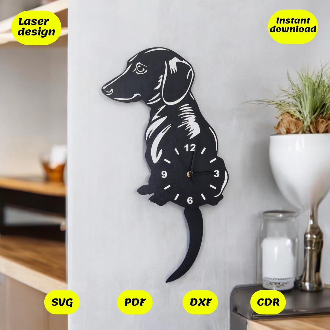 Moving Tail Laser Cut Files Svg, Dachshund Clock, Wall Art Laser Files ...