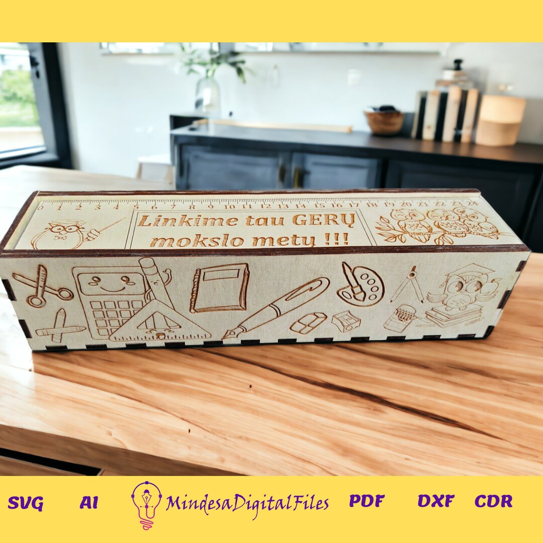 Pencil Box Design for Laser Cut, Glowforge Files, Laser Cut Box, Laser ...