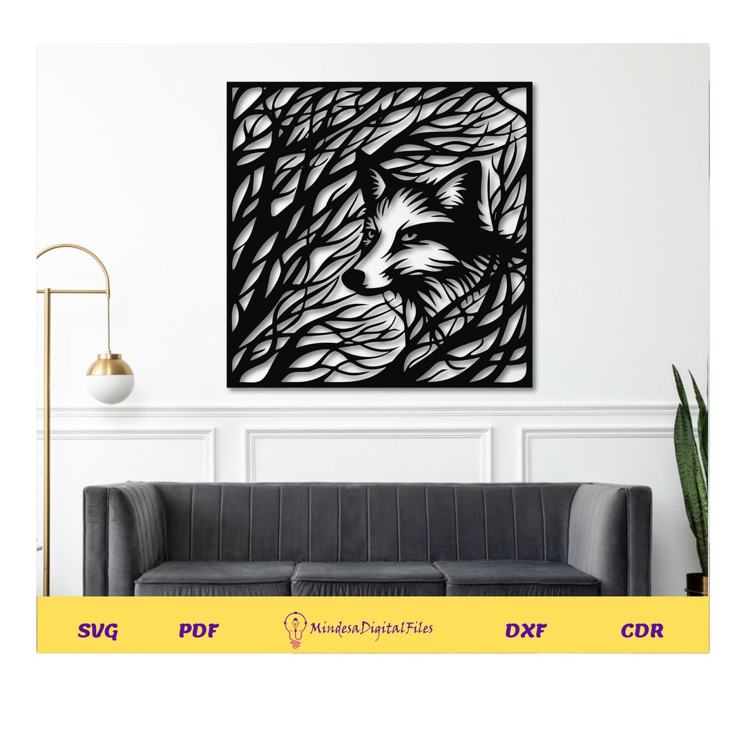 Branches Fox Wall Panel Design for Laser Cut, Sticker Decal, Router ...