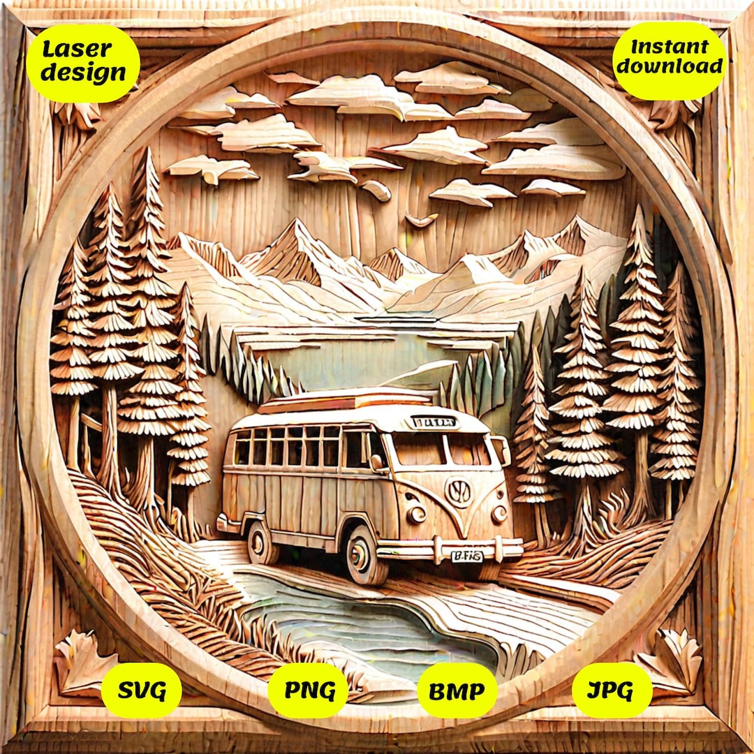 3D Laser Engrave Traveling Bus PNG, 3D Illusion, Laser Ready , Laser ...