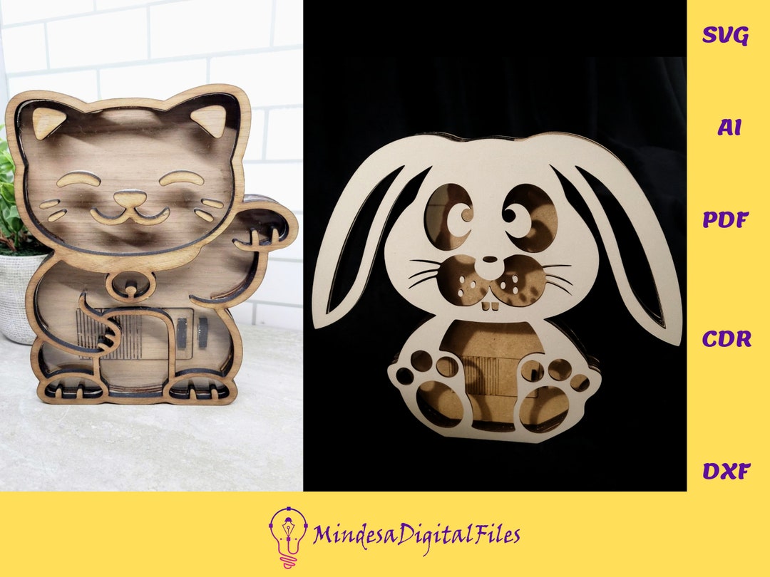 Set of 5 Animal Banks 30 Cm Design for Laser Cut Digital - Etsy