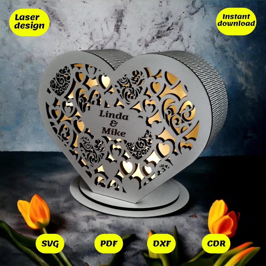 Heart Lamp Svg | Laser Cut File for Glowforge, Xtool, Cnc | Romantic ...