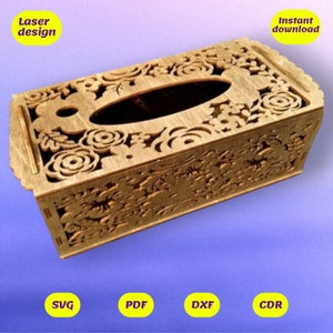 Floral Tissue Box Design for Laser Cut, Cnc, Digital Files, Cdr, Dxf ...