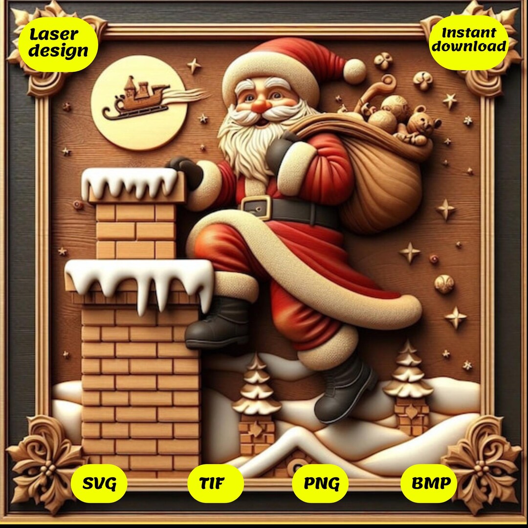 3D Laser Engrave Santa V4 PNG, 3D Illusion, Laser Ready , Laser File ...
