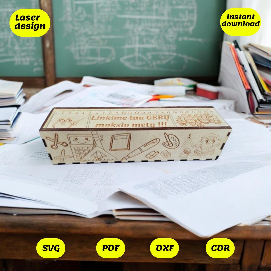 Pencil Box Design for Laser Cut, Glowforge Files, Laser Cut Box, Laser ...