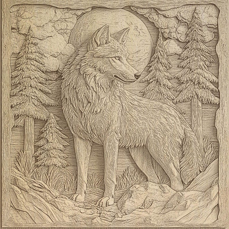 3D Wolf Engraving: Laser Cut File for Glowforge, Xtool (digital ...