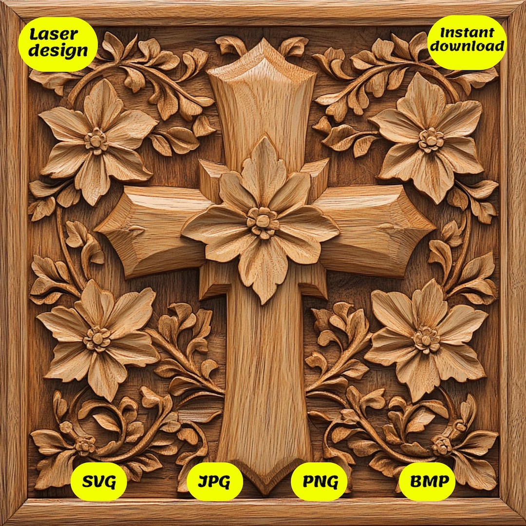 3D Laser Engrave Floral Cross PNG, 3D Illusion, Laser Ready , Laser ...