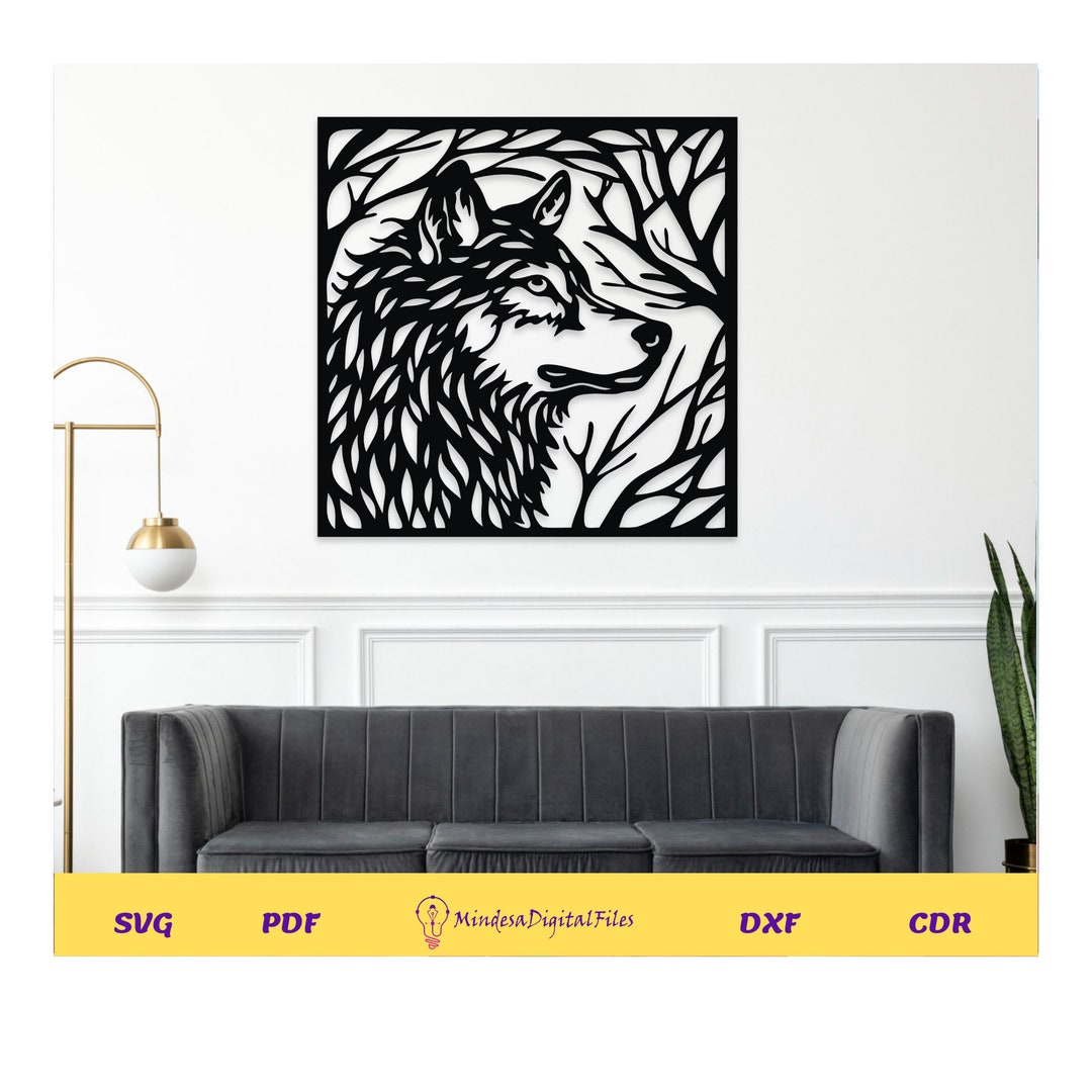 Branches Wolf Wall Panel Design for Laser Cut, Sticker Decal, Router ...