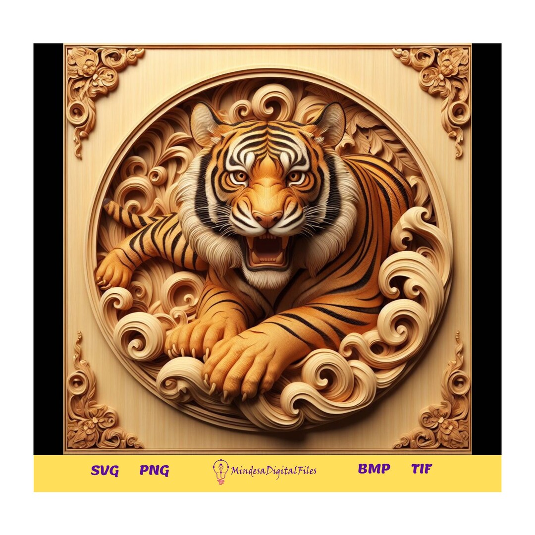 3D Laser Engrave Tiger V1 PNG, 3D Illusion, Laser Ready , Laser File ...