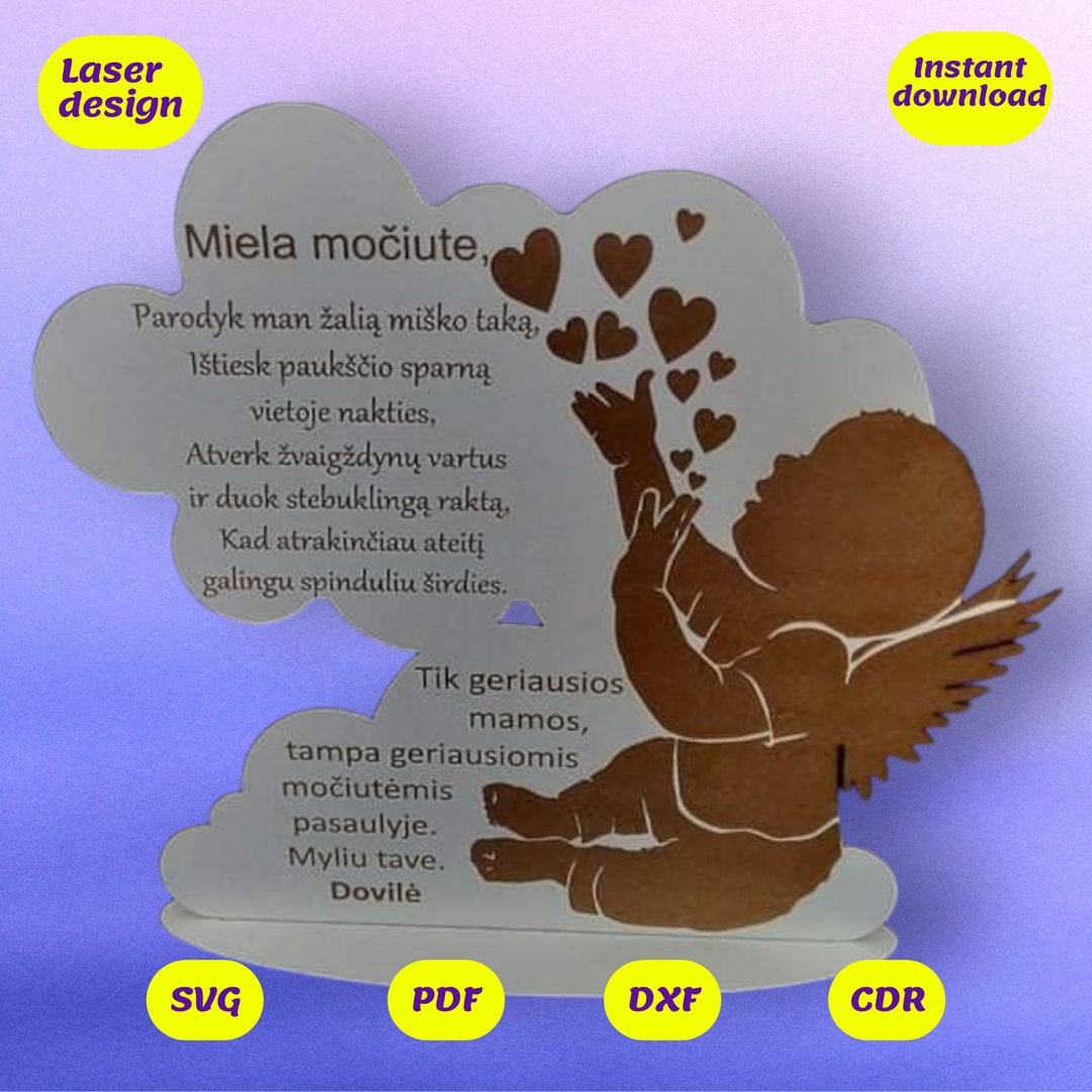 Cloud Shape Stand With Angel Design for Laser Cut , Digital Files, Cdr ...