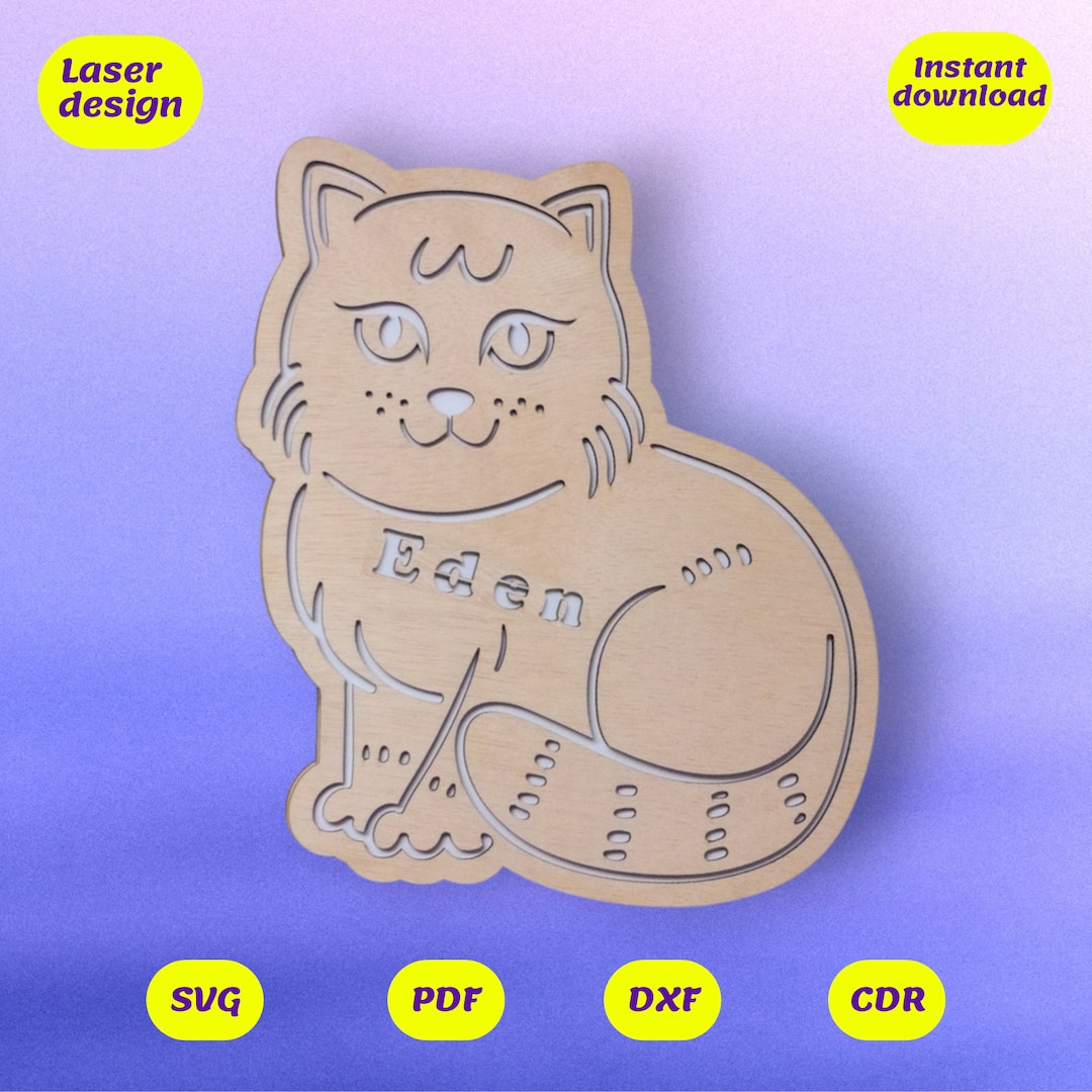 Laser Cut Cat Lamp Design With Name (digital Files) - Etsy