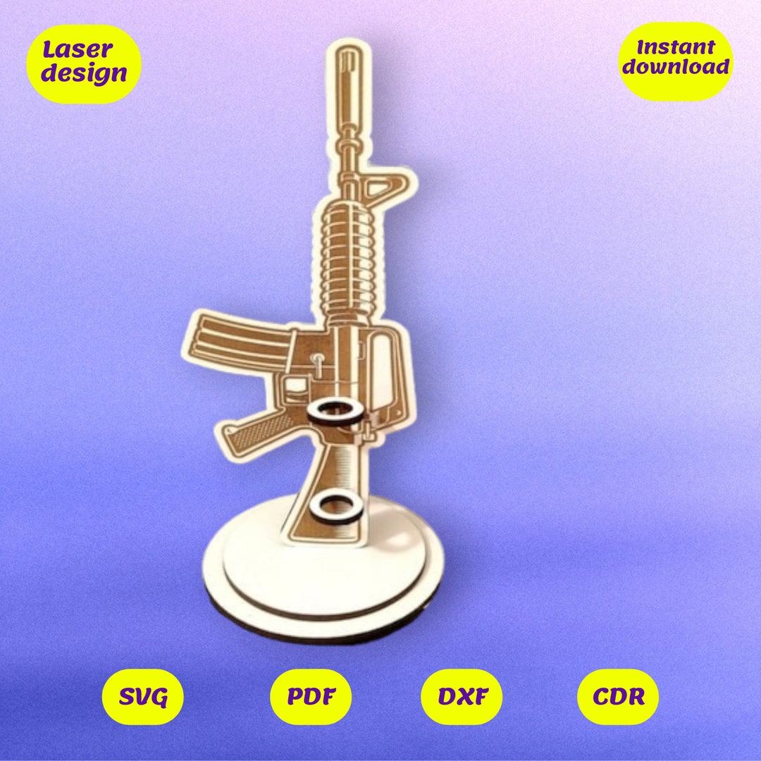 M16 Shape Pen Stand Design for Laser Cut, Digital Files, Cdr, Dxf, Ai ...