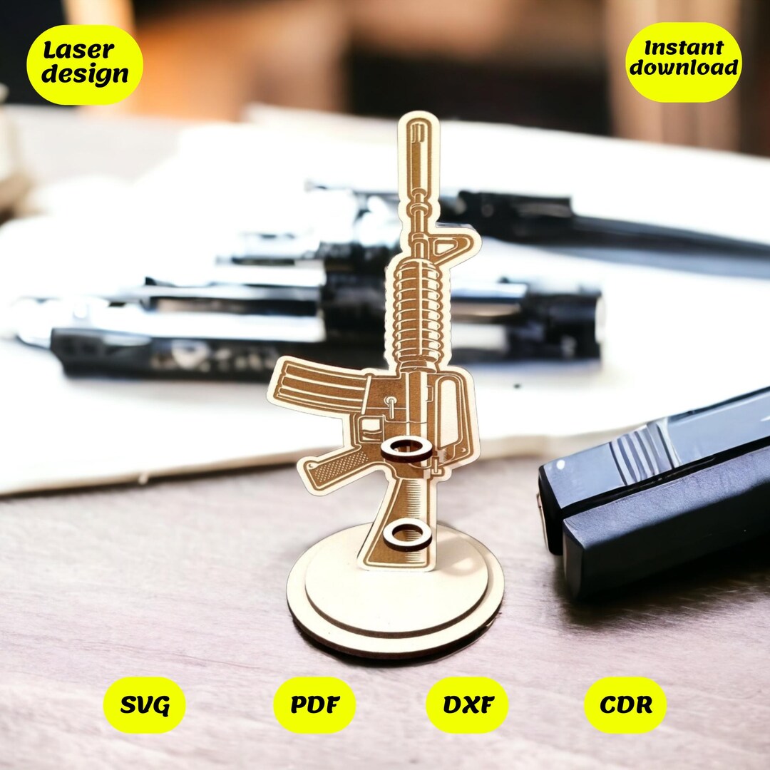 M16 Shape Pen Stand Design for Laser Cut, Digital Files, Cdr, Dxf, Ai ...