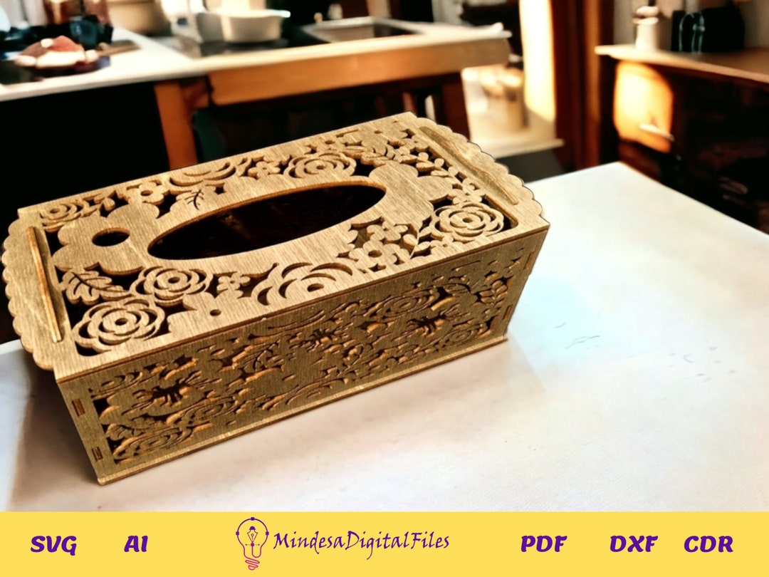 Floral Tissue Box Design for Laser Cut, Cnc, Digital Files, Cdr, Dxf ...