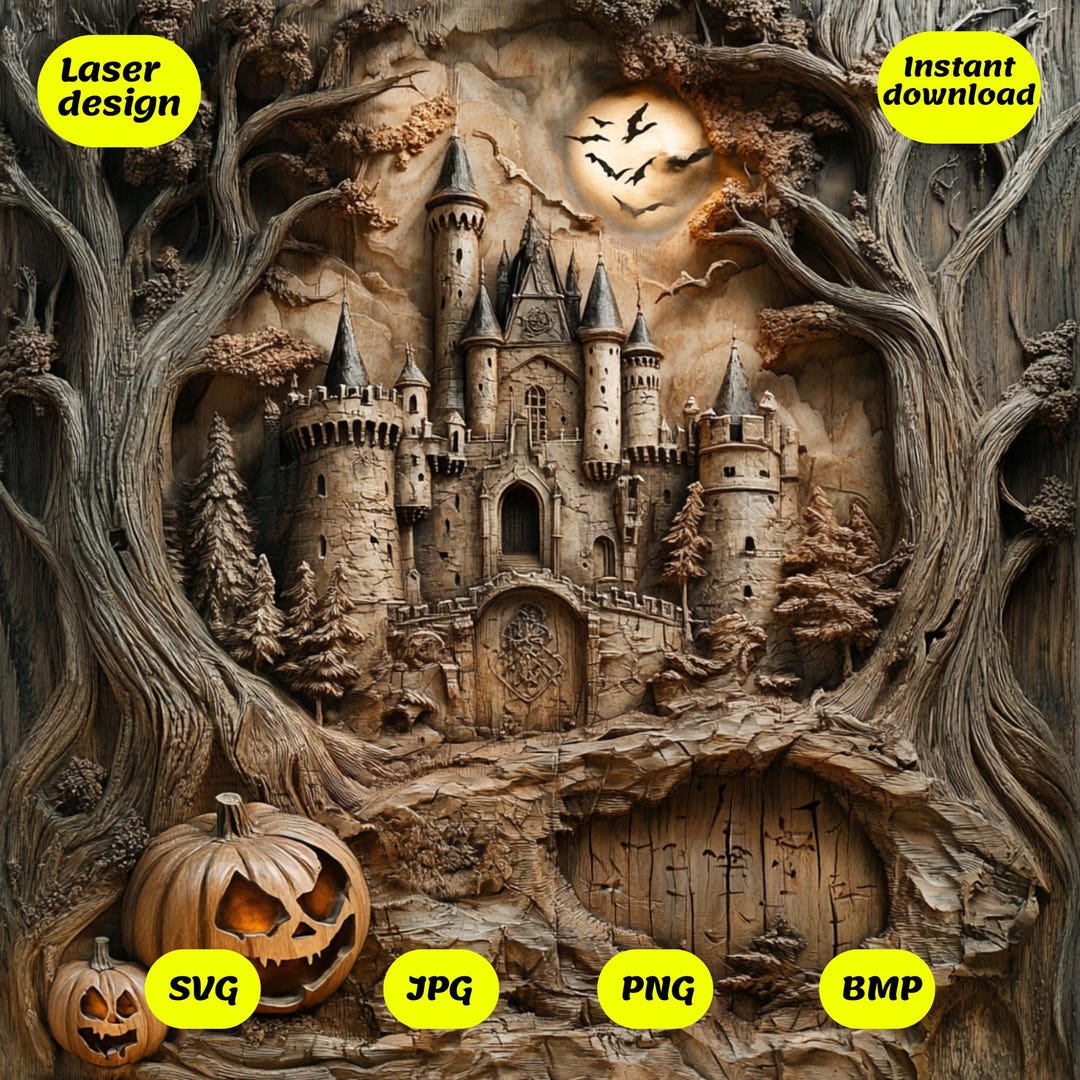 3D Laser Engrave Halloween Castle PNG, 3D Illusion, Laser Ready , Laser ...