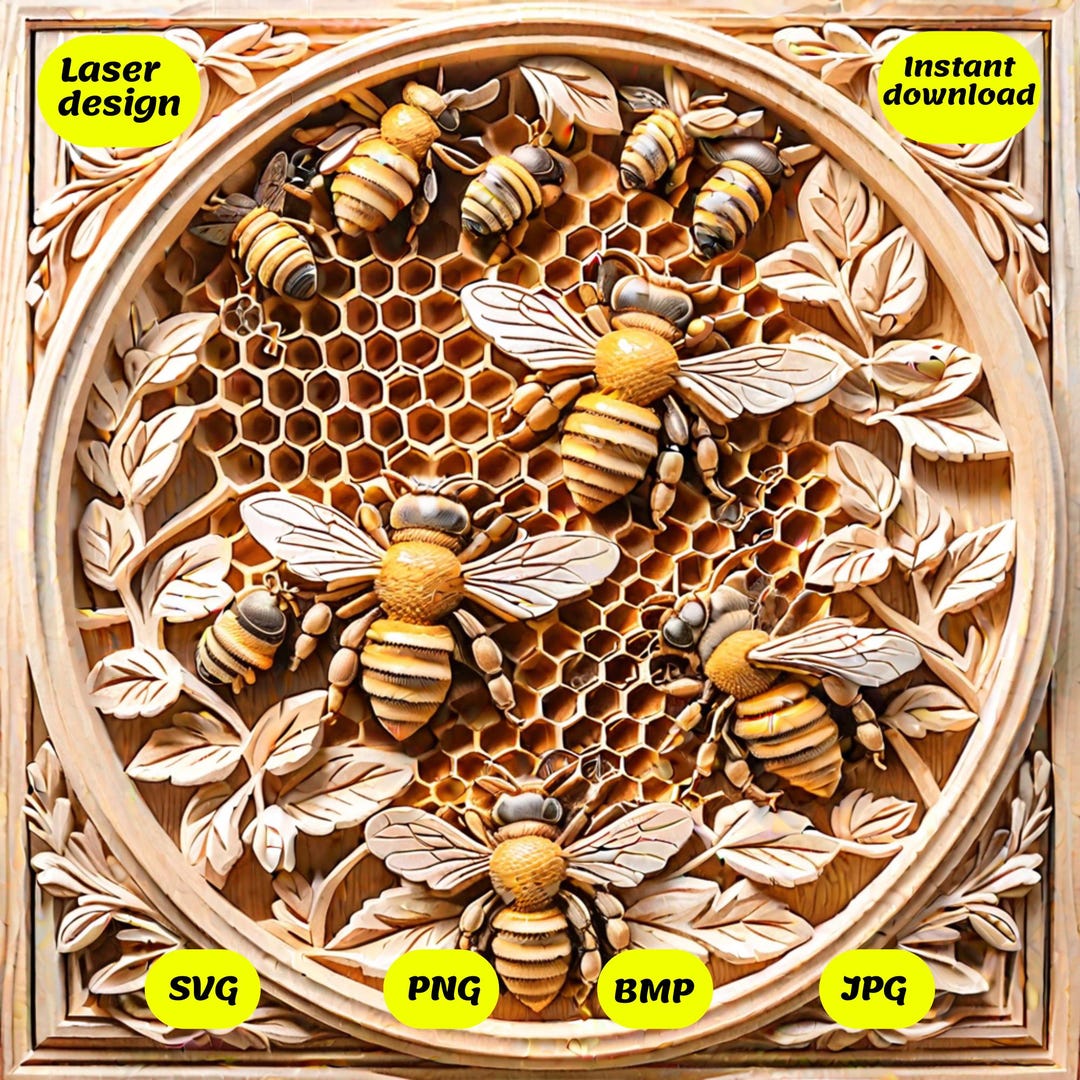 3D Laser Engrave Beehive PNG, 3D Illusion, Laser Ready , Laser Burn ...