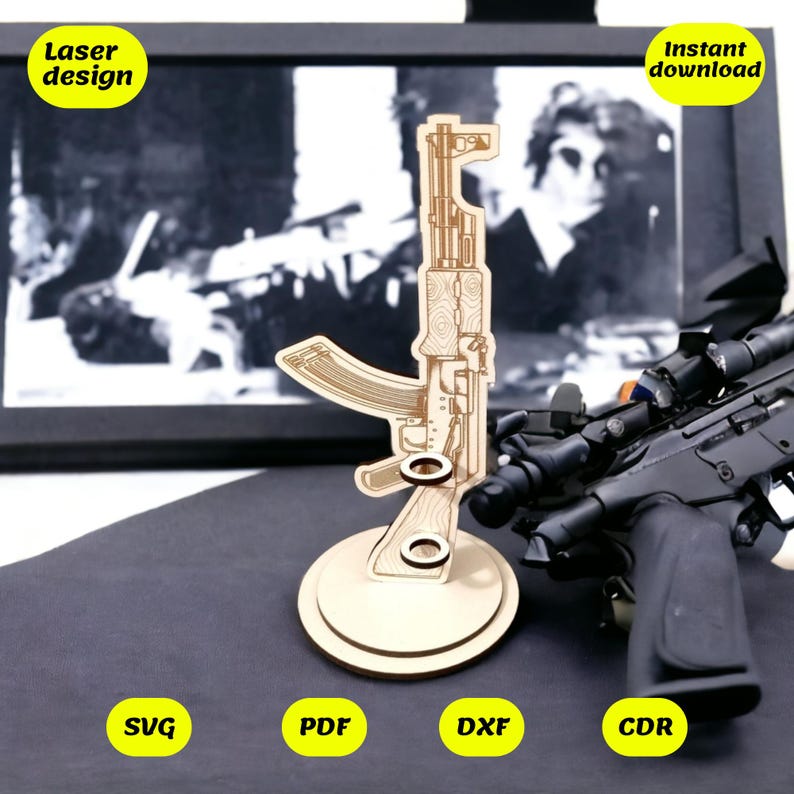 AK47 Pen Stand Laser Cut Design (digital Files: Cdr, Dxf, Ai, Svg, Pdf ...