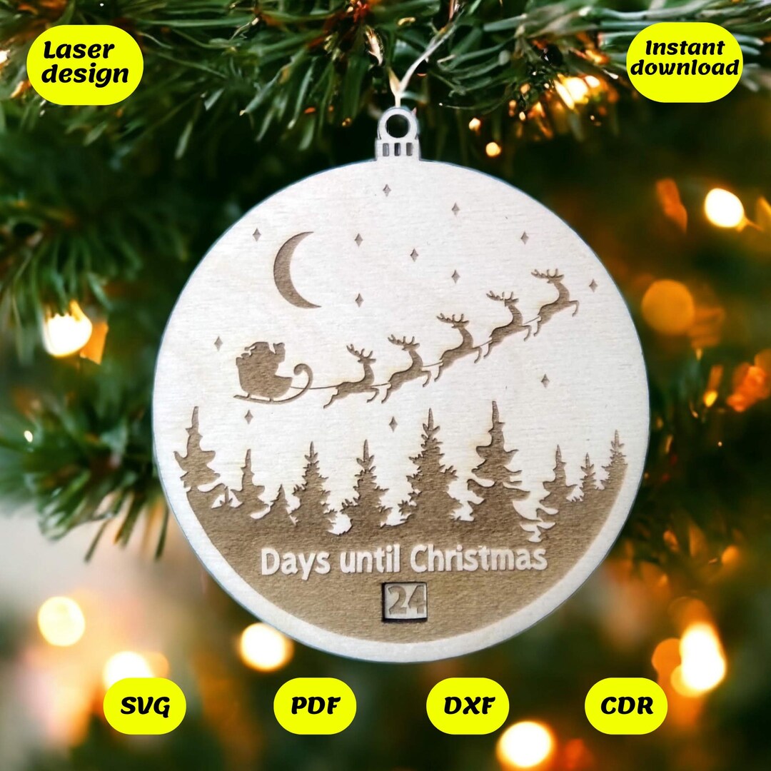 Christmas Forest Countdown Ornament Design for Laser Cut, Christmas Calendar Svg, Christmas ...