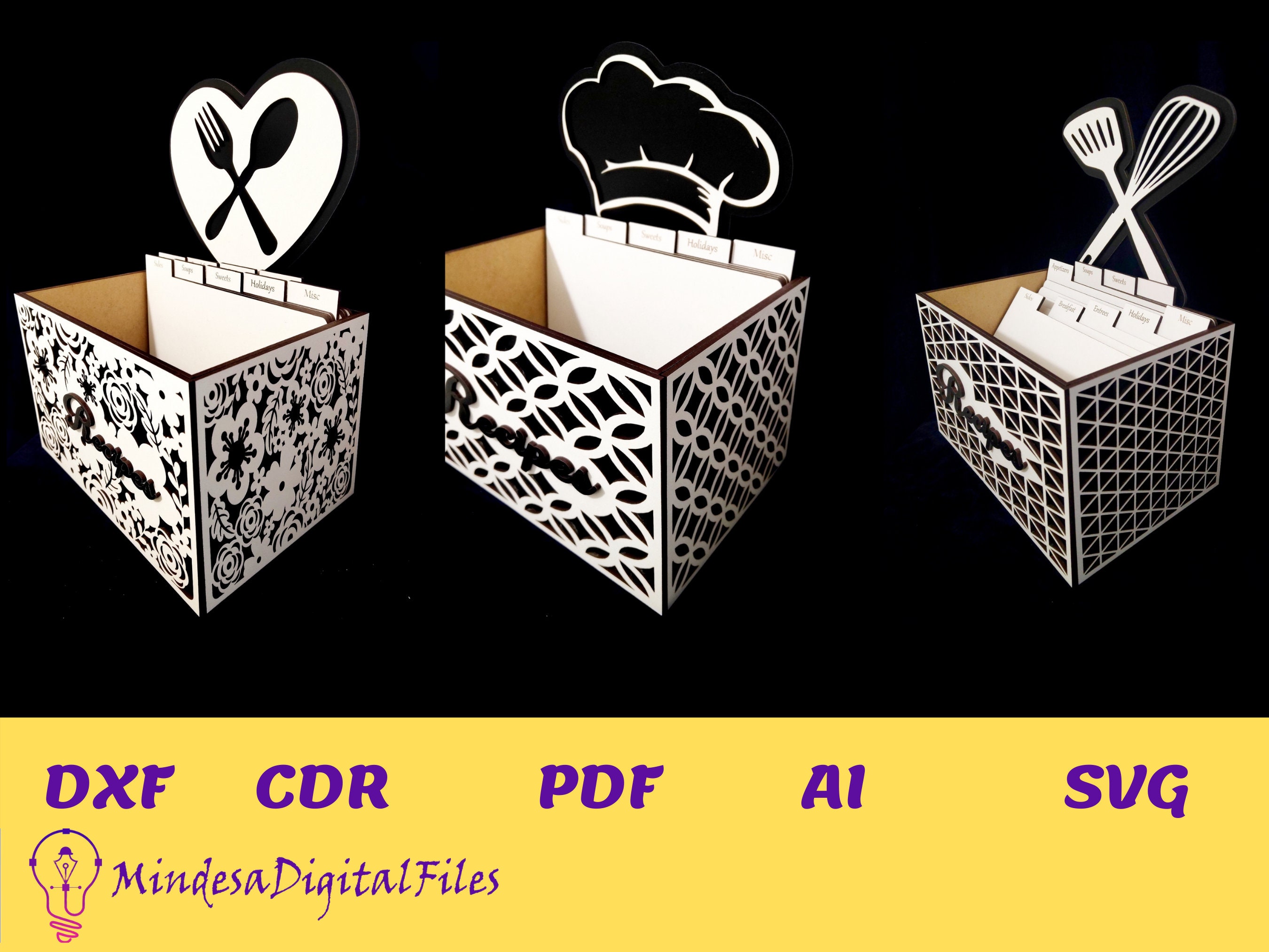 Recipes Box Design for Laser Cut Digital Files Cdr Dxf | Etsy