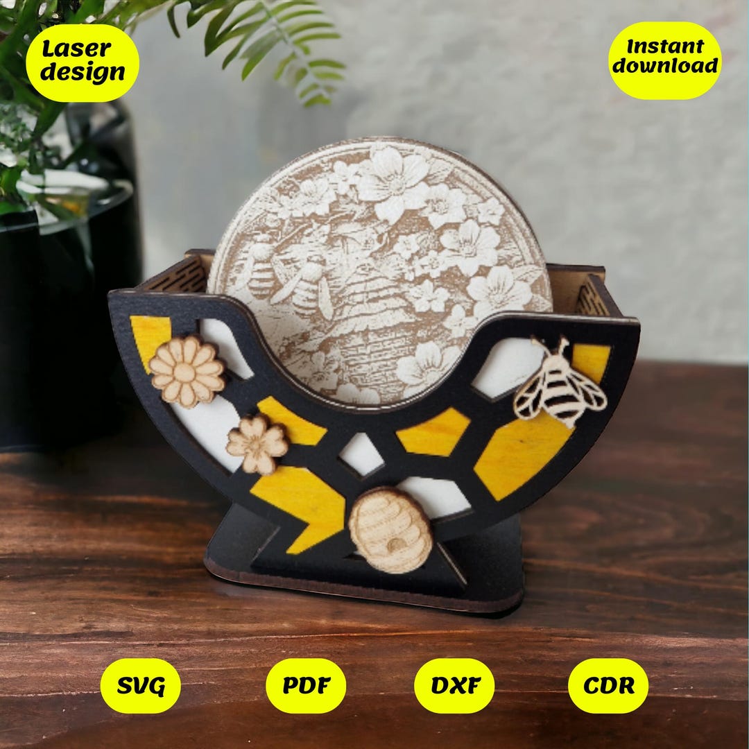 Bee Hive Coasters With Stand Laser Design, Laser Files, Laser Svg ...