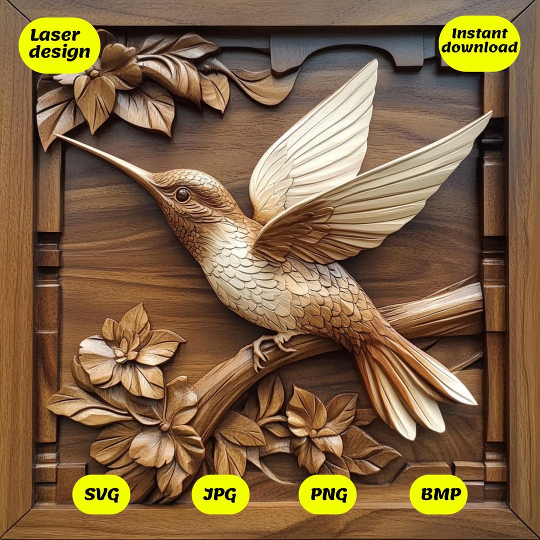 3D Laser Engrave Hummingbird PNG, 3D Illusion, Laser Ready , Laser Burn ...