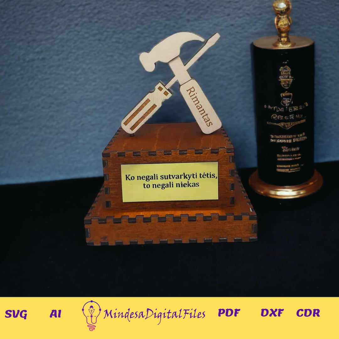 Laser cut file for trophy stand with tools laser design - Etsy Portugal