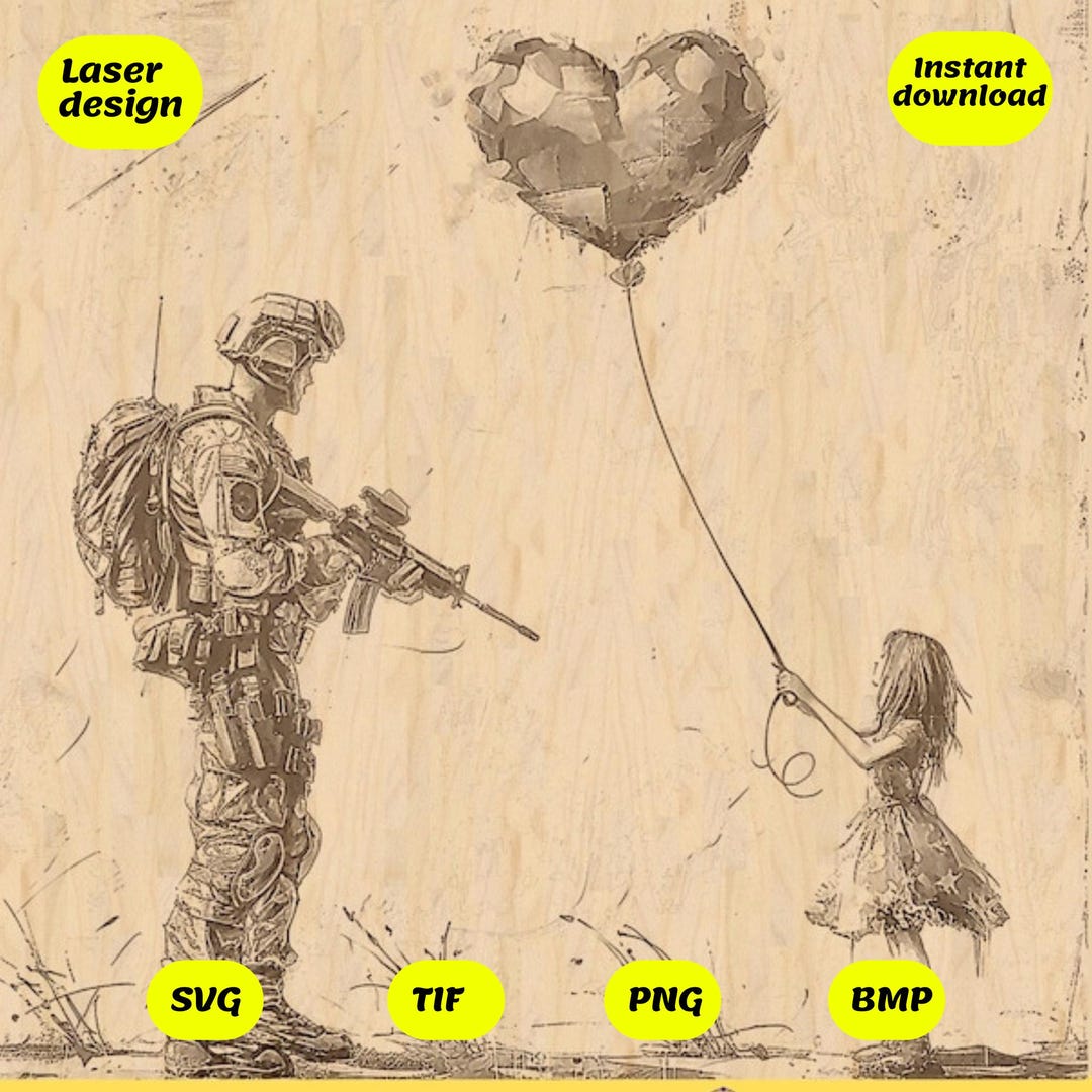 3D Soldier and Girl Laser Engrave File: Illusion Design (PNG, SVG, BMP ...