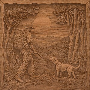 3D Laser Engrave Hunter With Dog PNG, 3D Illusion, Laser Ready , Laser ...