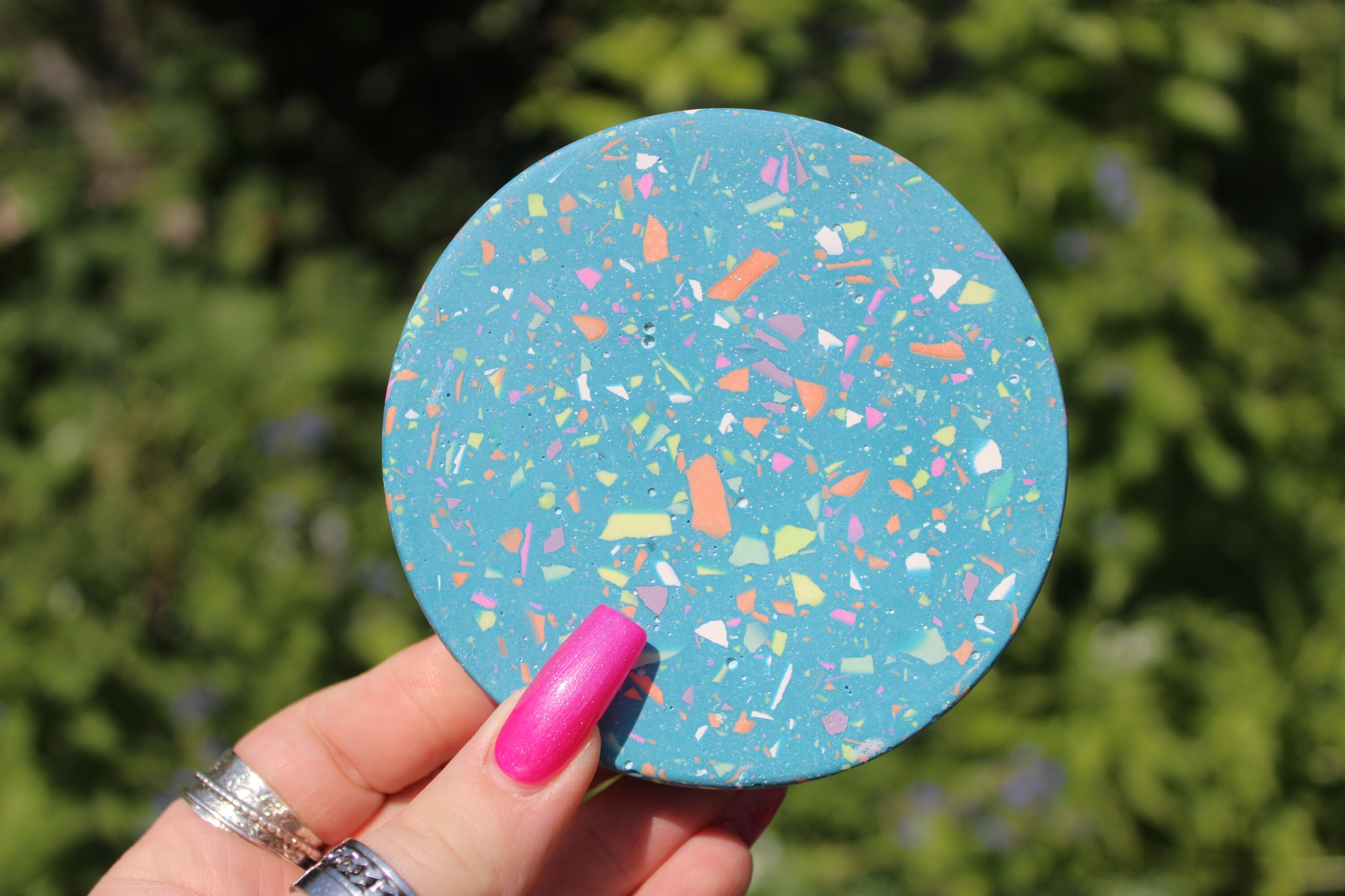 Set of 3 Handmade Bright Terrazzo Turquoise Chunky Jesmonite Coasters ...