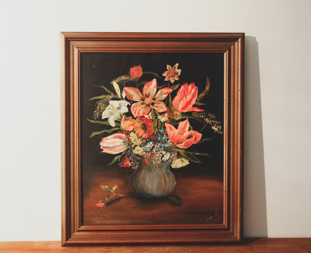 Flower Painting, Signed by Dupont 1980 Oil on Canvas - Etsy