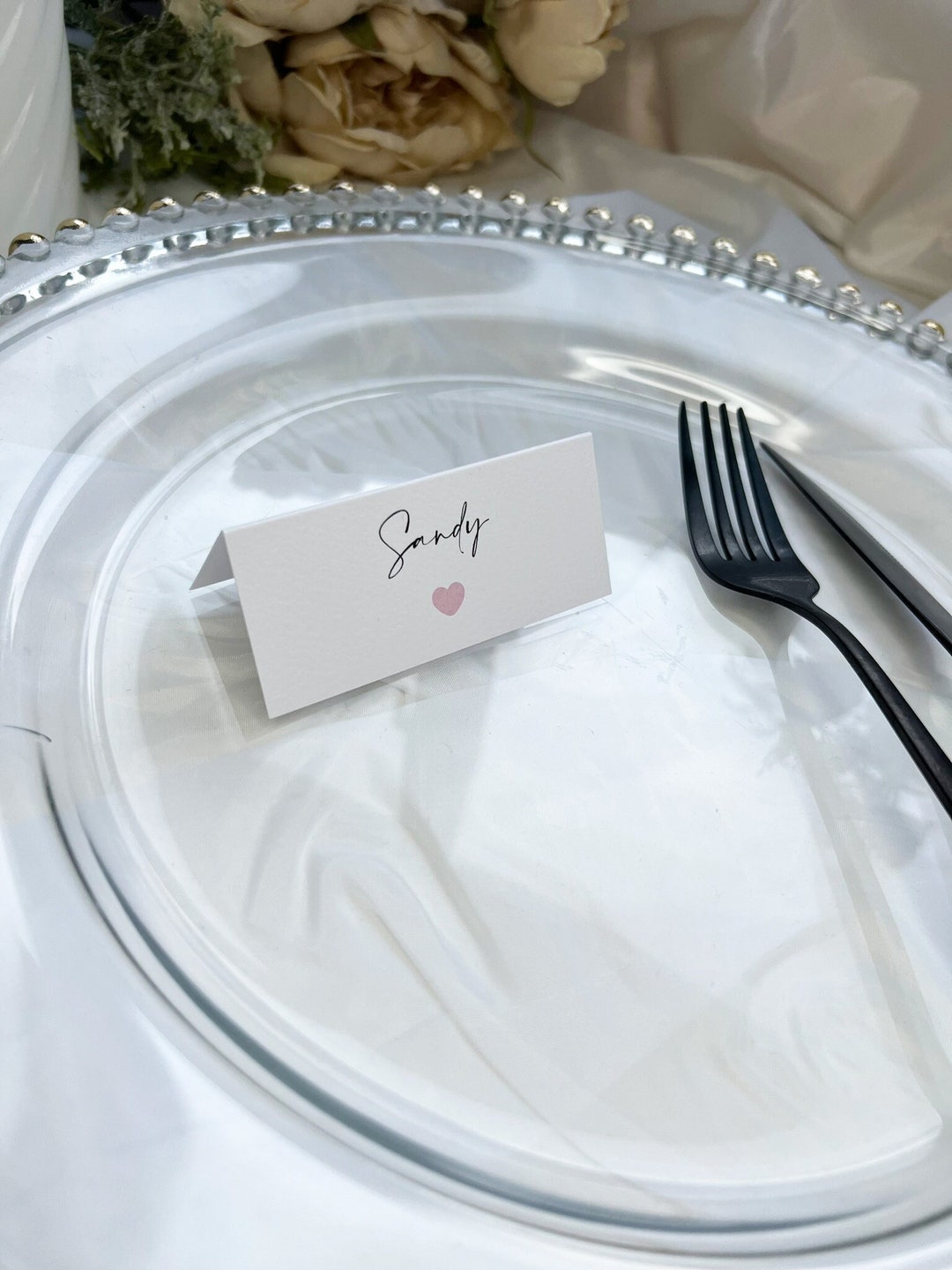 Personalised Wedding Heart Place Names | Folded Place Cards | Tent ...