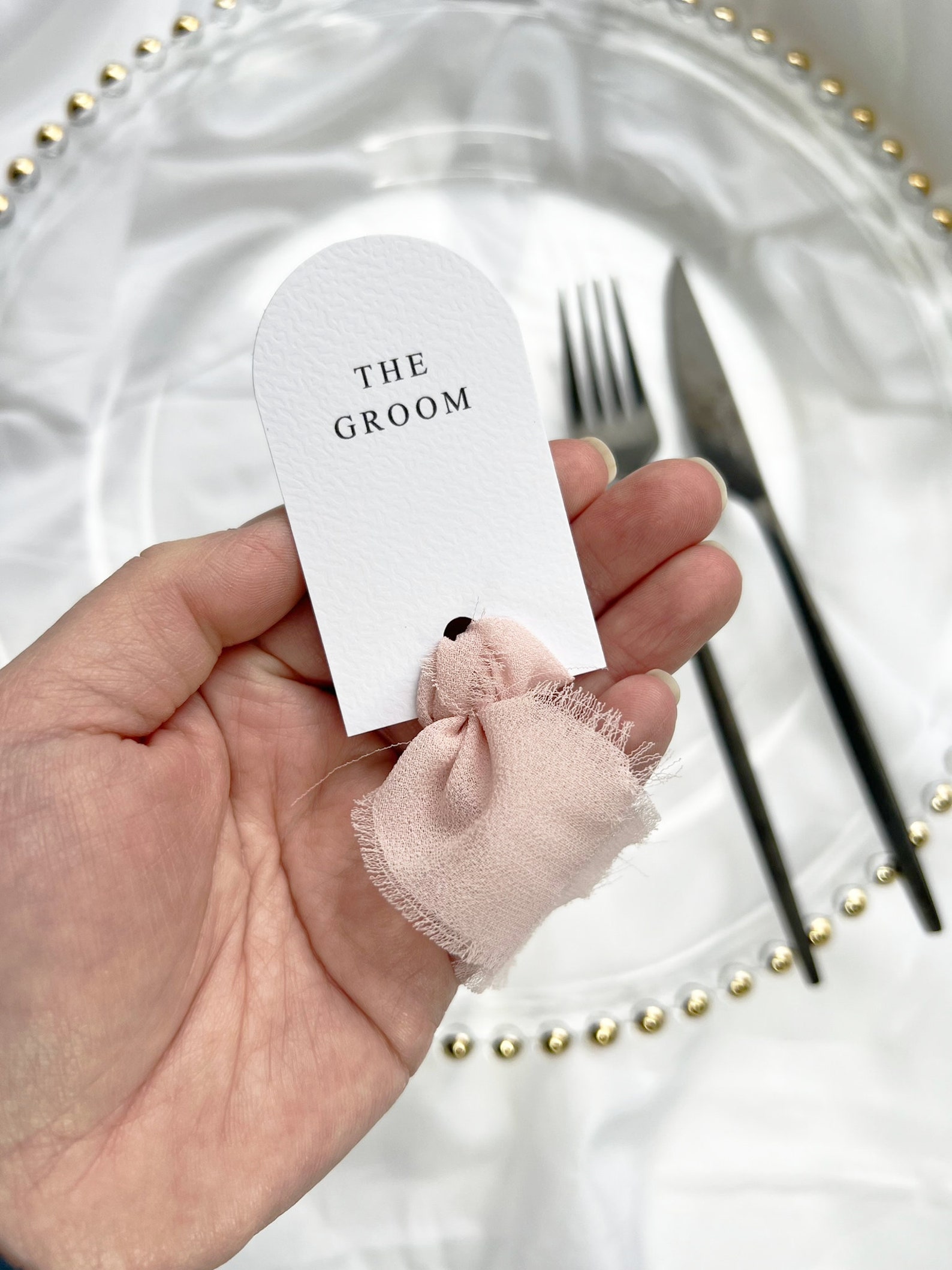 Personalised Wedding Place Names | Arch Chiffon Place Cards | Round ...