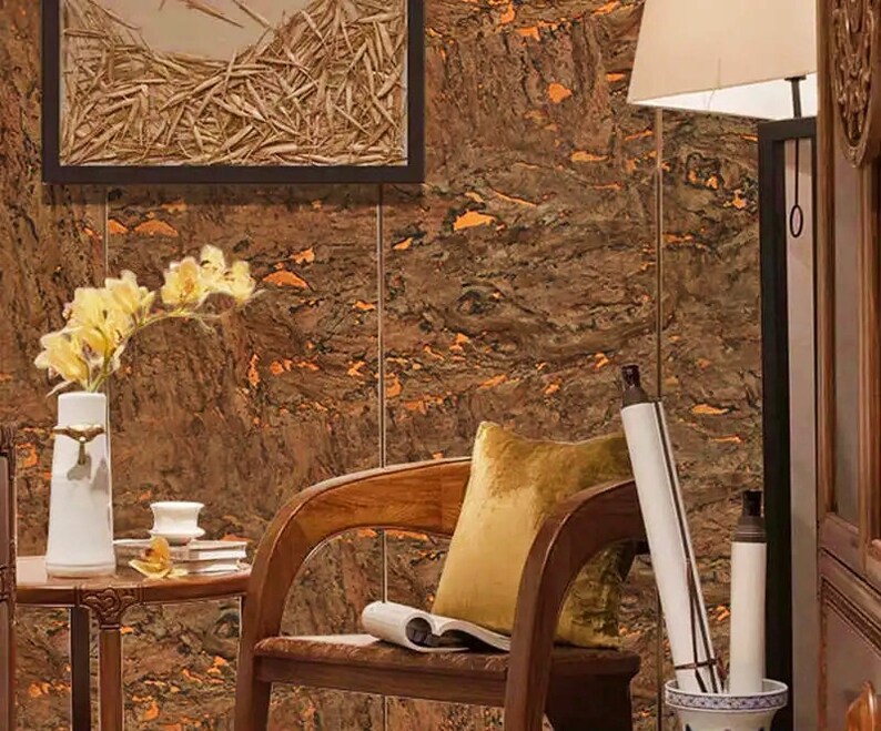 Chocolate Brown and Copper Cork Wood Veneer Wallpaper/cork Wallcovering ...