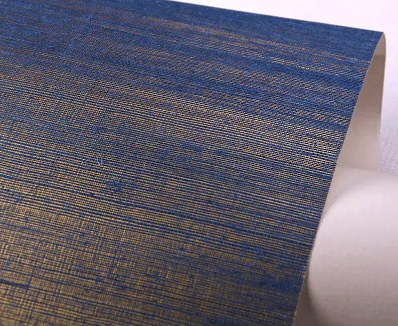 Blue & Gold Sisal Grasscloth Wallpaper: Two-tone Retro Decor - Etsy