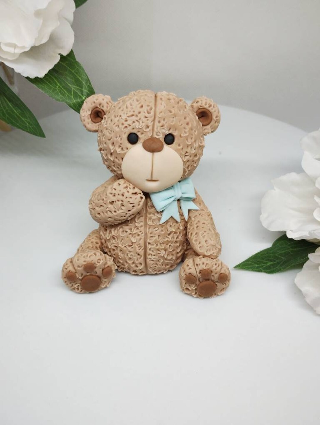 Fluffy Teddy Bear Cake Topper With Bow Fondant Cake Topper - Etsy UK