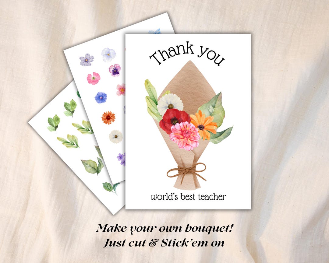 DIY Teacher Appreciation Card: Printable Flower Bouquet (DIY Envelope ...