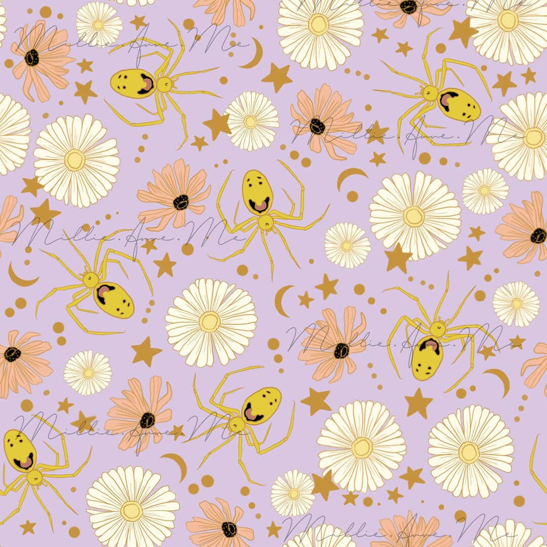 Hawaiian Happy Face Spider Halloween - Lavender - Repeating Pattern - Etsy
