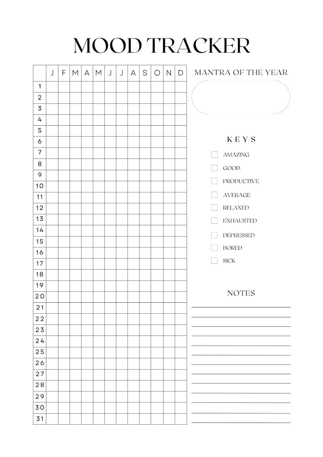 Mood Tracker I Planner I Digital Mood Tracker - Etsy