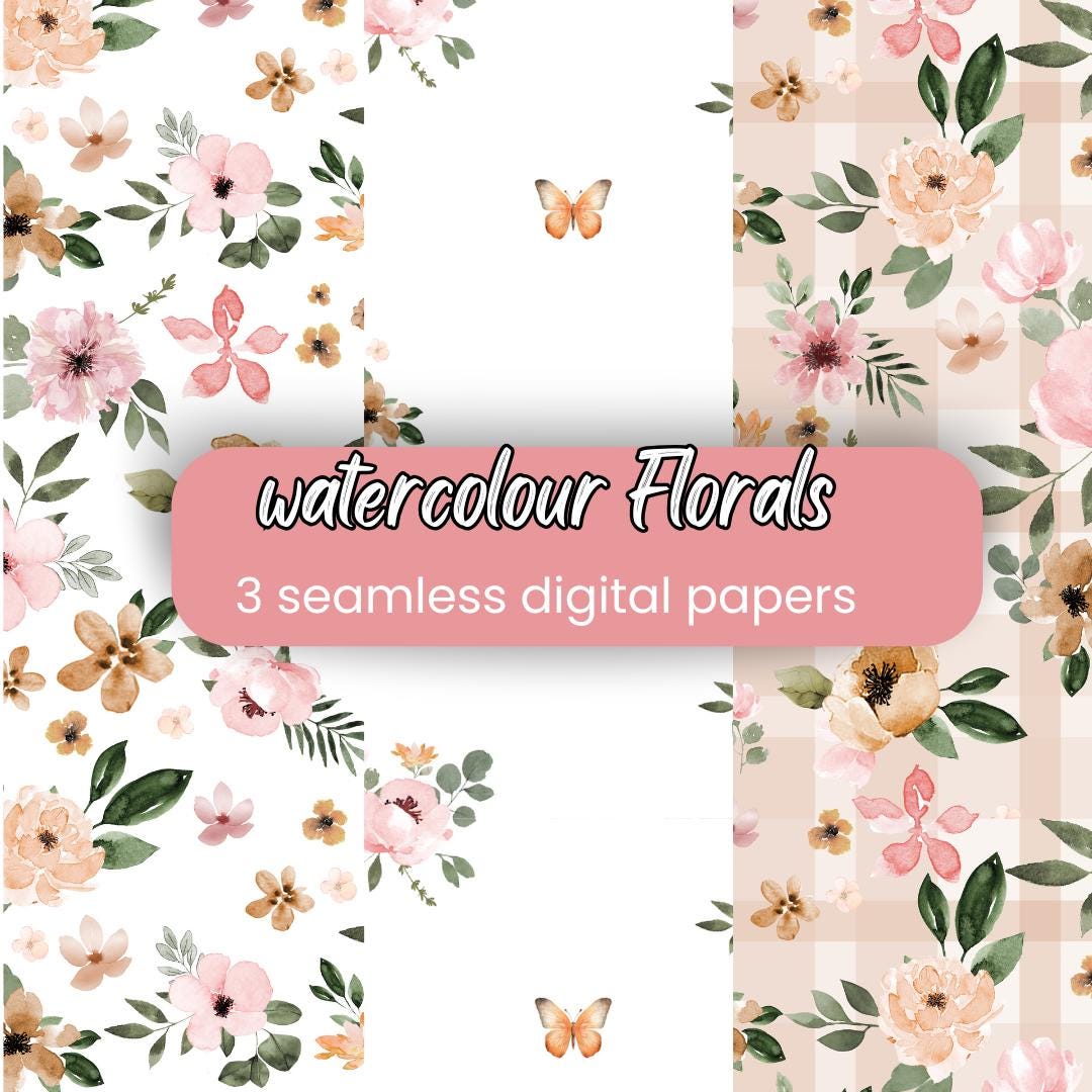 Watercolor Soft Roses Digital Paper Set Floral Seamless Pattern Wedding ...