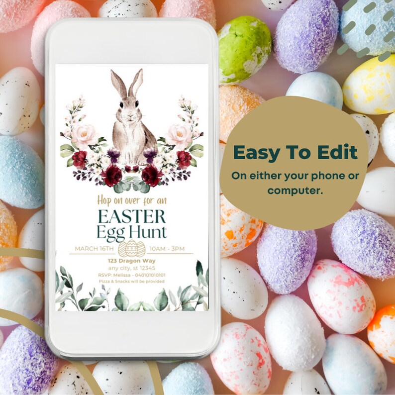 Easter Hunt Party Invitation Template, Editable Easter Egg Hunt ...