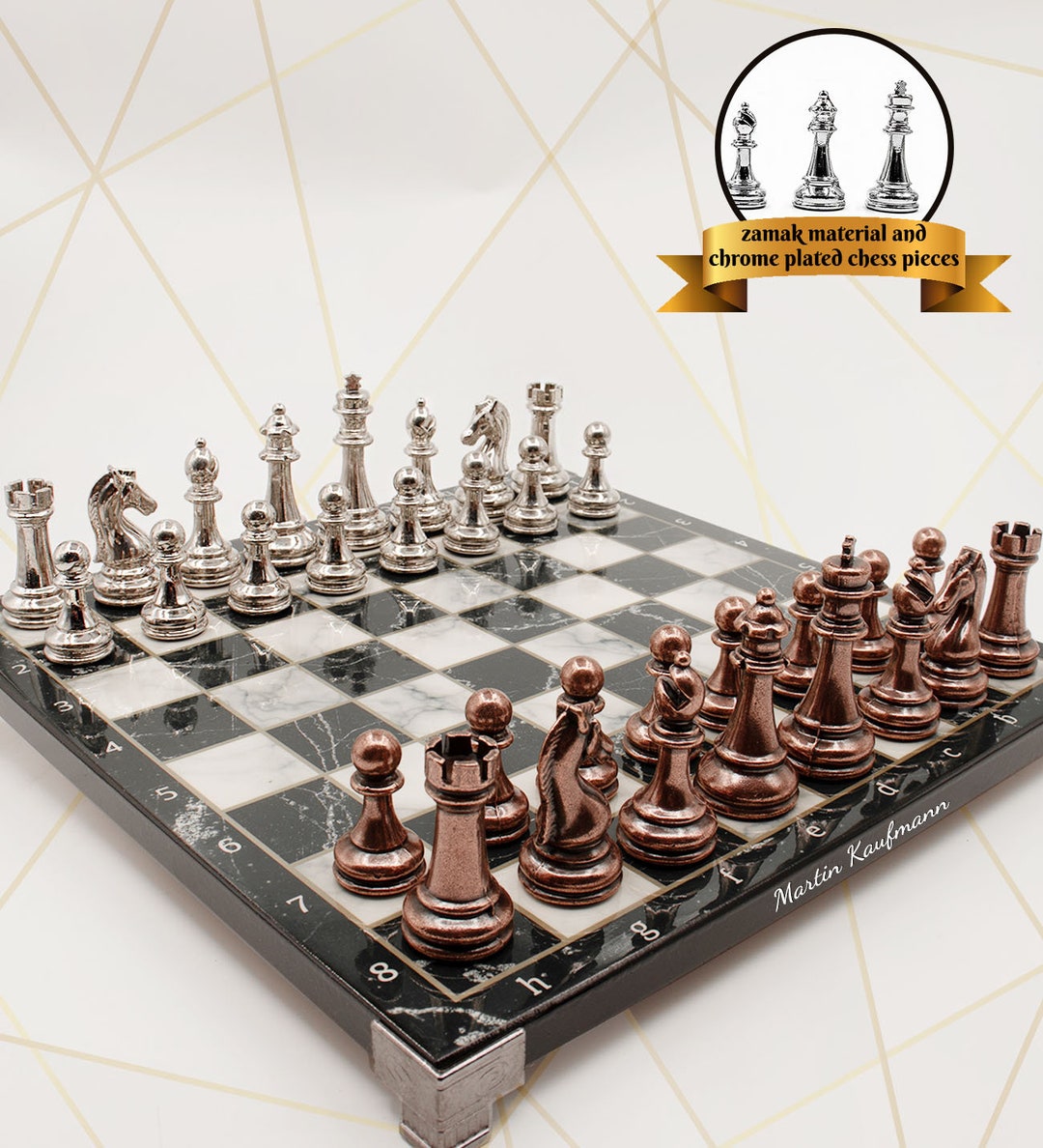 Bronze Silver Color Classic Chess Set With Personalized Table - Etsy