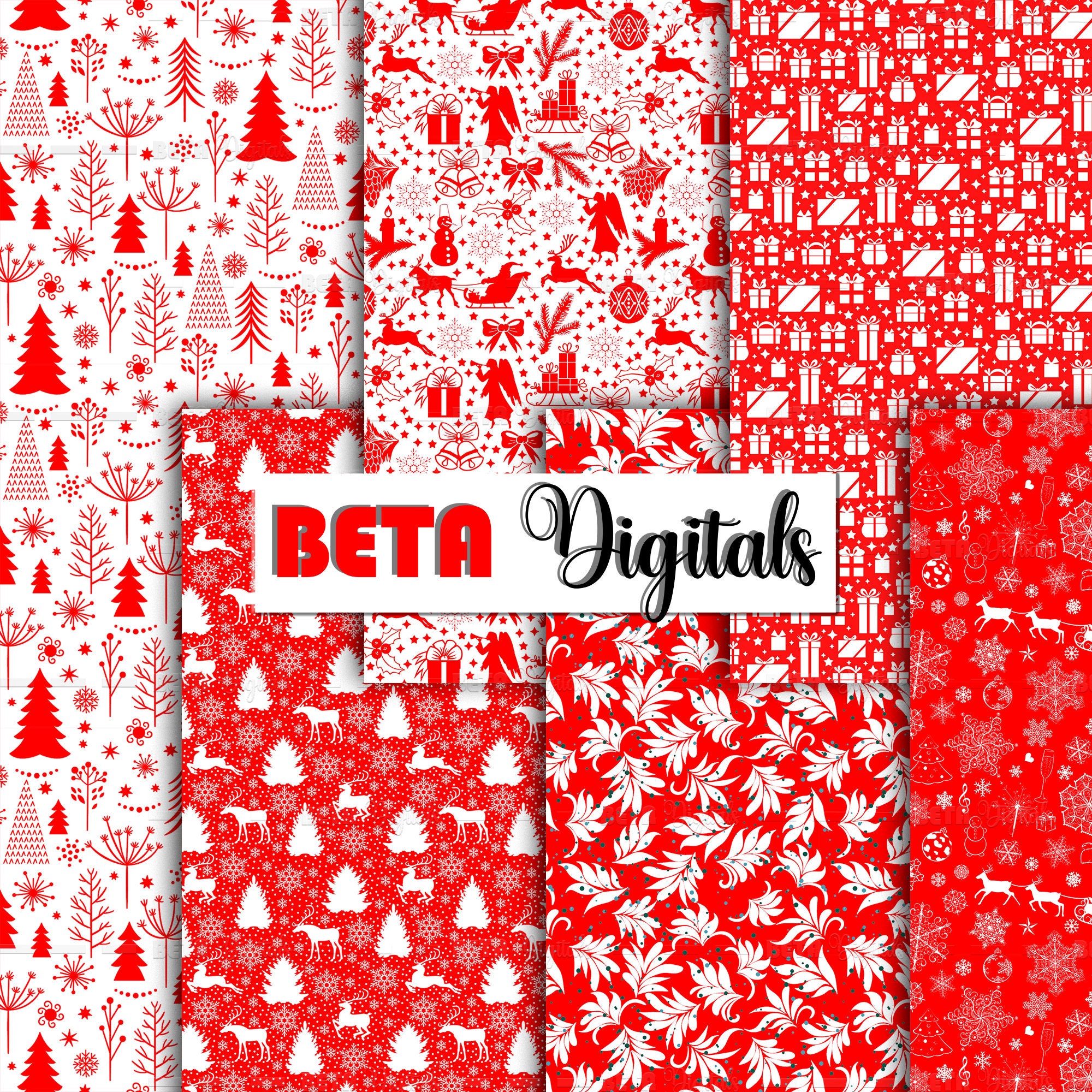 Digital Paper Pack Christmas Paper Christmas Red and White - Etsy