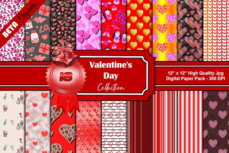 Valentine Digital Papers Valentine Scrapbook Papers Backgrounds ...