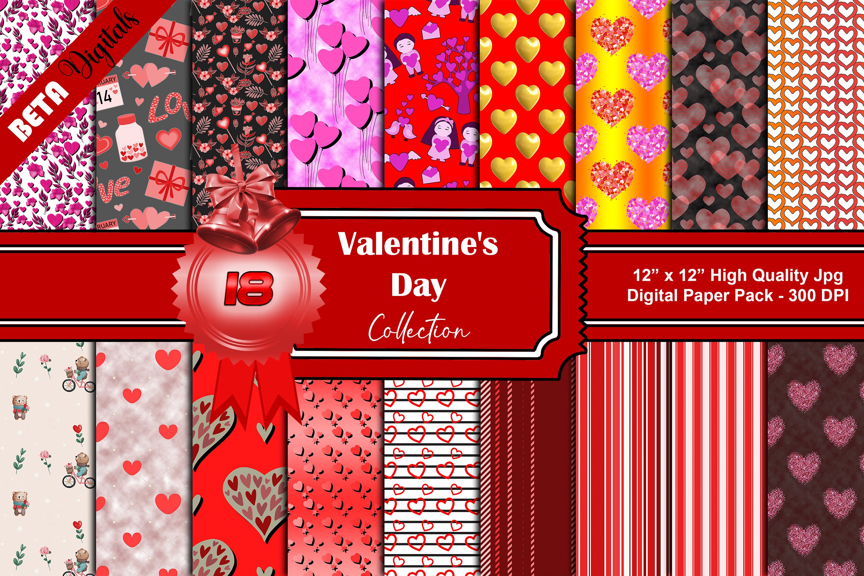 Valentine Digital Papers Valentine Scrapbook Papers Backgrounds ...