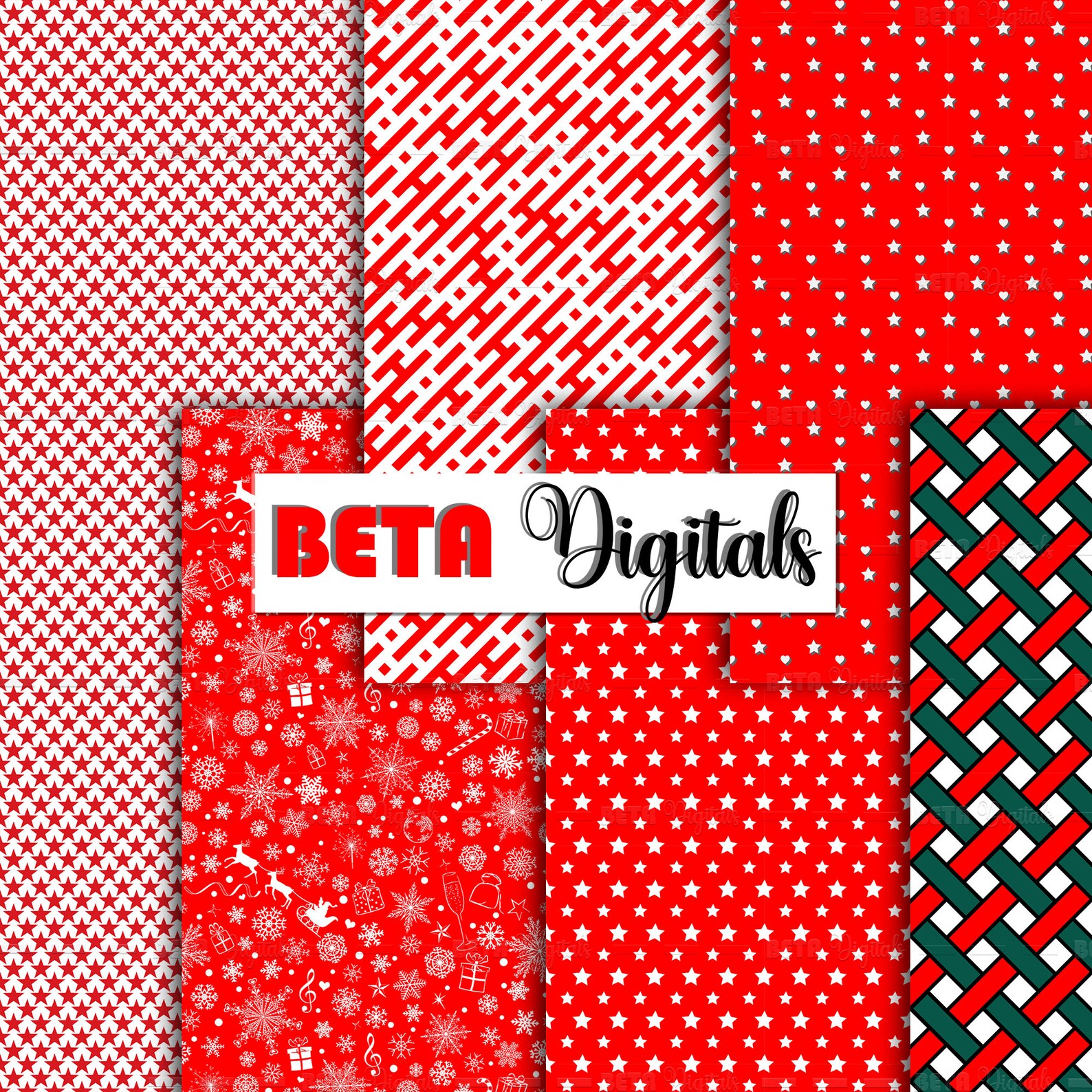 Christmas Paper Digital Paper Pack Christmas Red and White Seamless ...