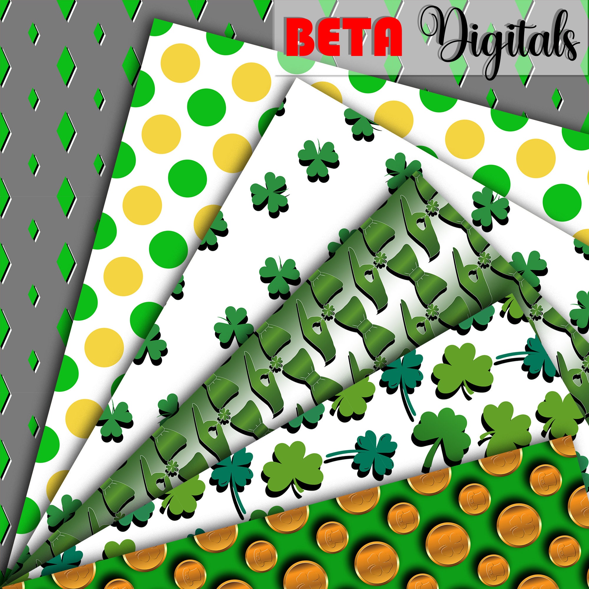 St. Patrick's Day Printable Day Digital Papers Four Leaf Clover ...