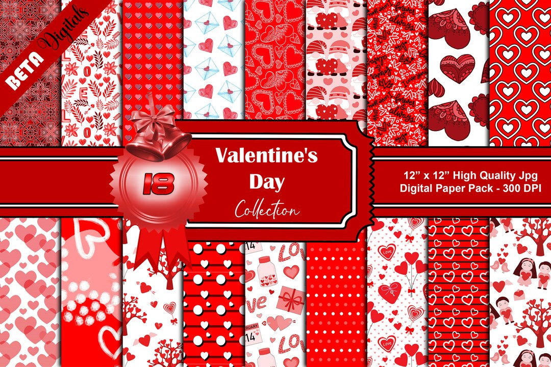 Valentine Digital Papers Valentine Scrapbook Papers Cute Valentine ...