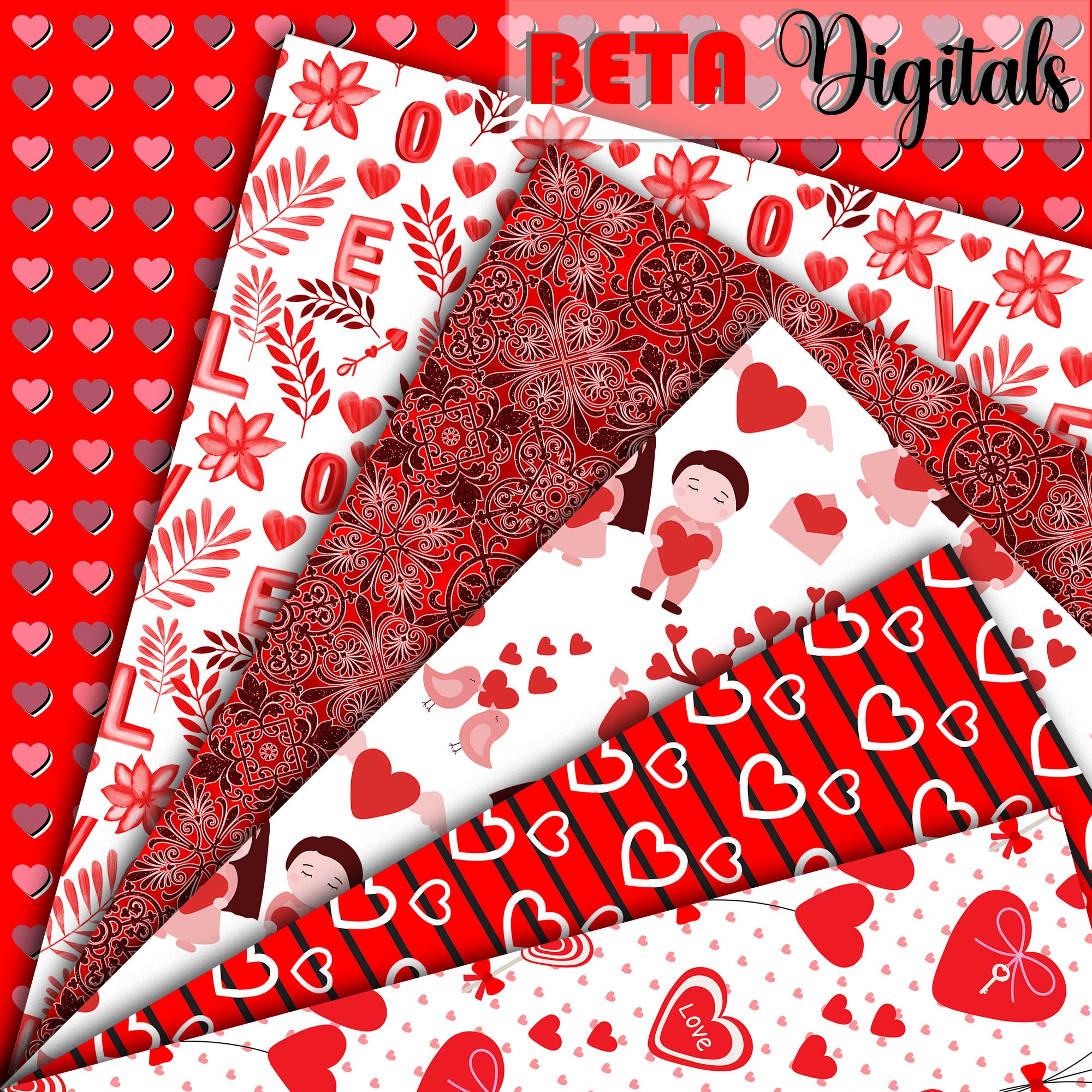 Valentine Digital Papers Valentine Scrapbook Papers Cute Valentine ...