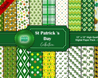 St. Patrick's Day Printable Day Digital Papers Lucky Marshmallow Spring ...